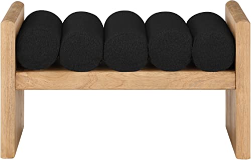 Meridian Furniture Waverly Collection Modern | Contemporary Bench with Solid Wood Rich Finish, Luxurious Boucle Fabric, 32" W x 19" D x 18" H, Black