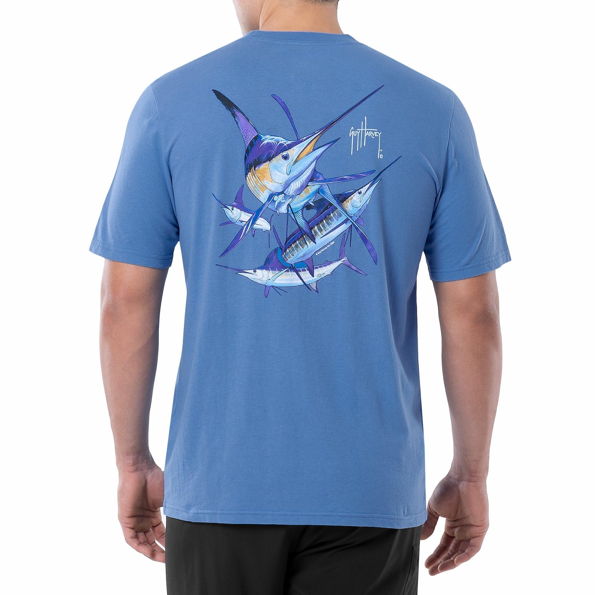 Guy Harvey Men’s Billfish Collection Short Sleeve T-Shirt, Azure Blue/Slam, Large