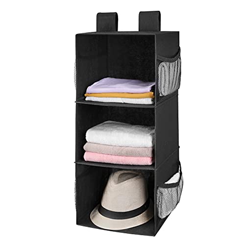 MAX Houser 3-Shelf Hanging Closet Organizers, Collapsible Closet Hanging Shelves for Camper, Nursery Hanging Organizers, Black, 2-Pack
