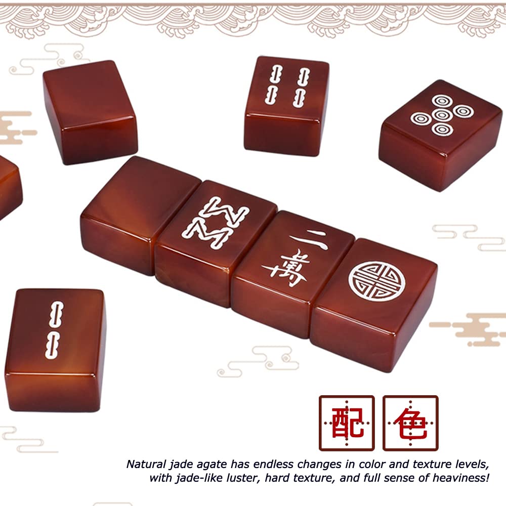 KAFELE Natural Raw Stone Mahjong Handmade Jade Dominoes Contains Five-Layer Walnut Wood Storage Box Hard Material/Smooth to The Touch/Bright in Color,Black,36mm