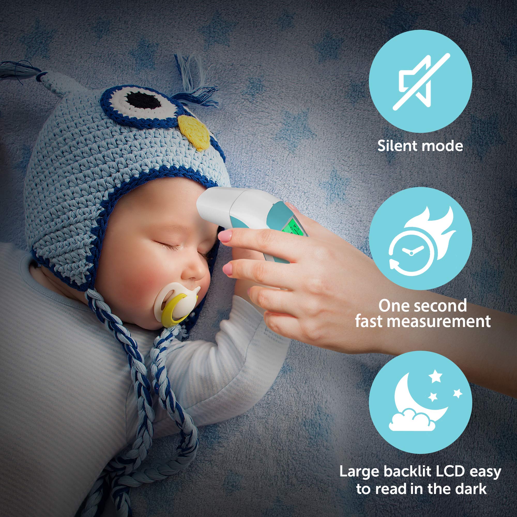 Relief Care Digital Forehead and Ear Thermometer for Adults, Infants, Children - Dual Mode, Infrared Thermometer with Fever Alarm - Accurate Quick Read Digital Thermometer for Adults and Kids