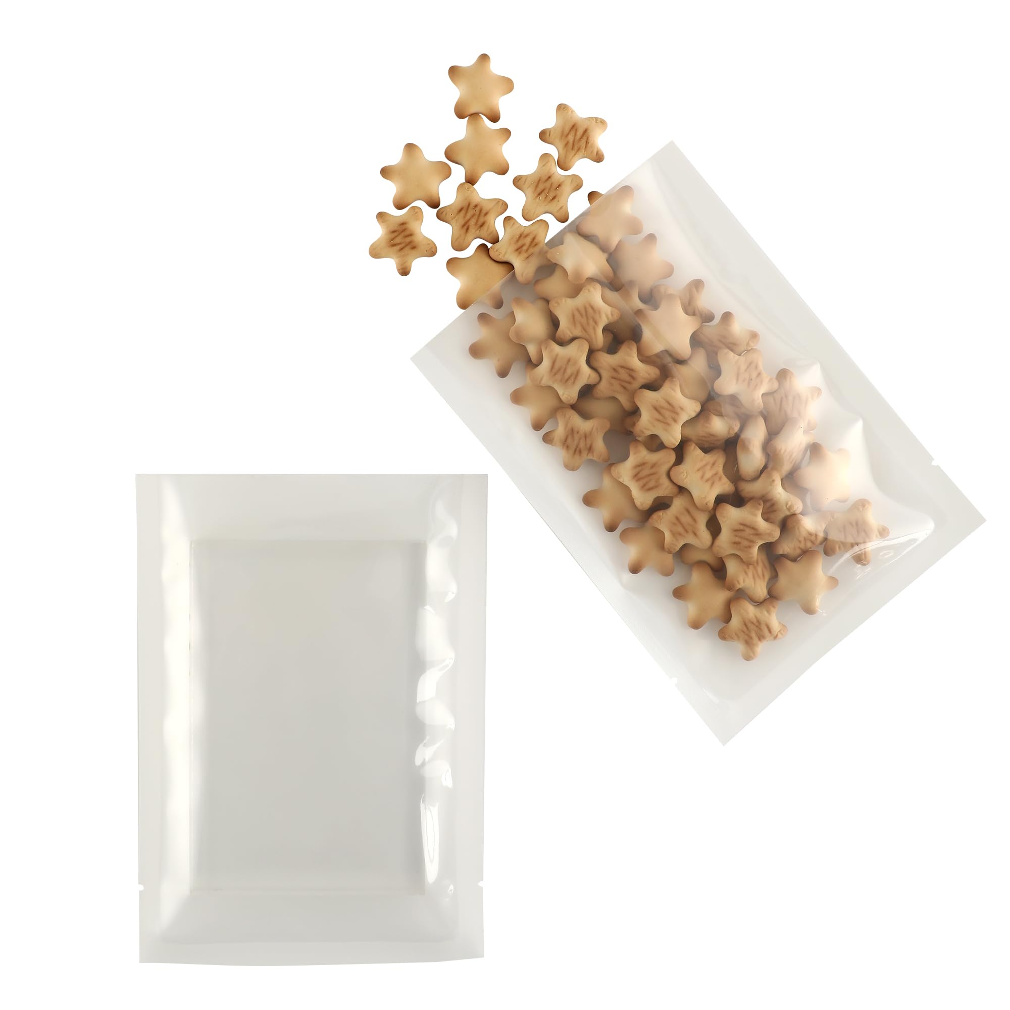 Set of 100 Chamber Vacuum Sealer Bags Clear and White BPA-Free Flat Open Fill Pouches for Food Packing (4.75 inch x 6.75 inch)