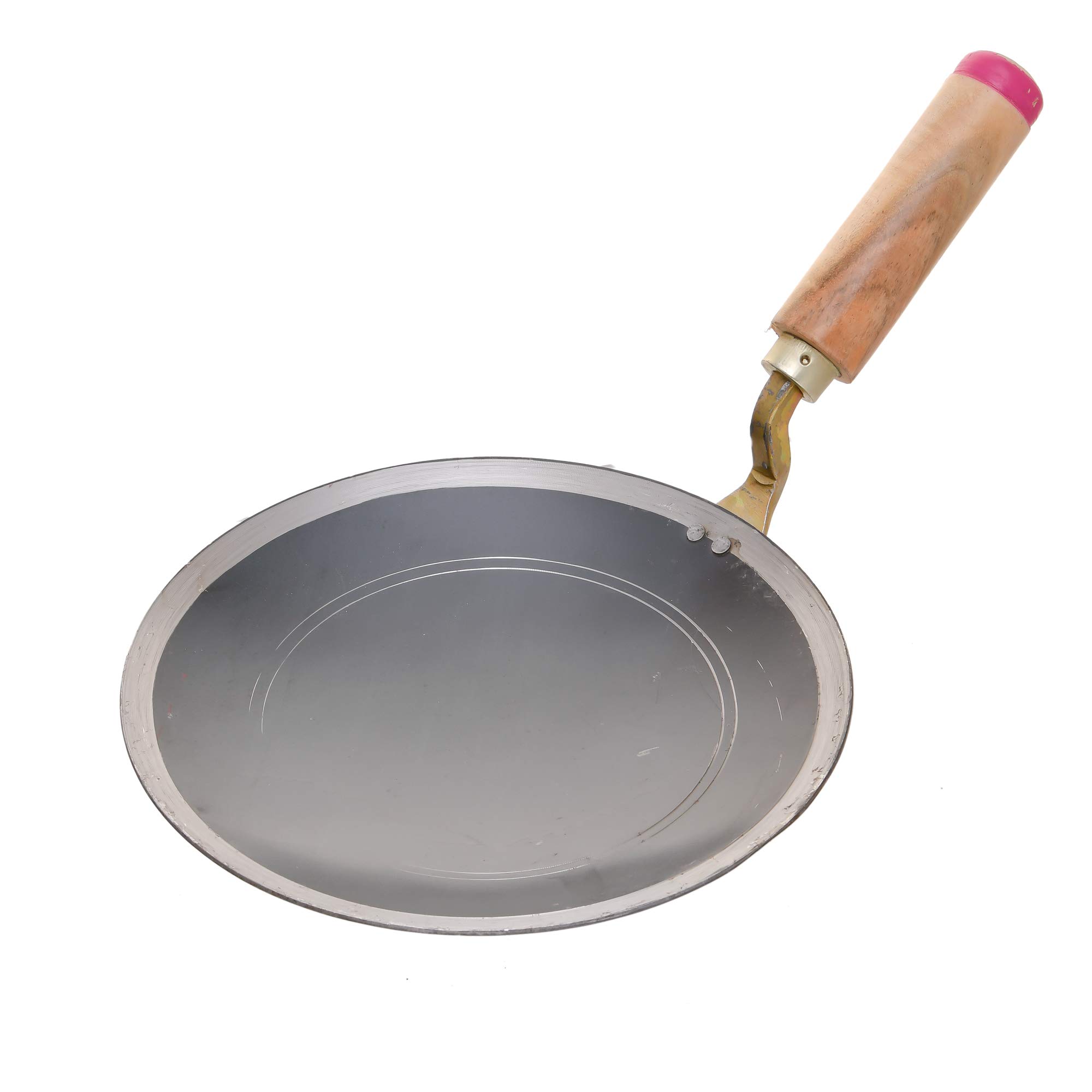 PTR Traditional Pure Iron/loha/lohakhand Tawa/Tava for Roti/Chapati with Wooden Handle(1 kg)