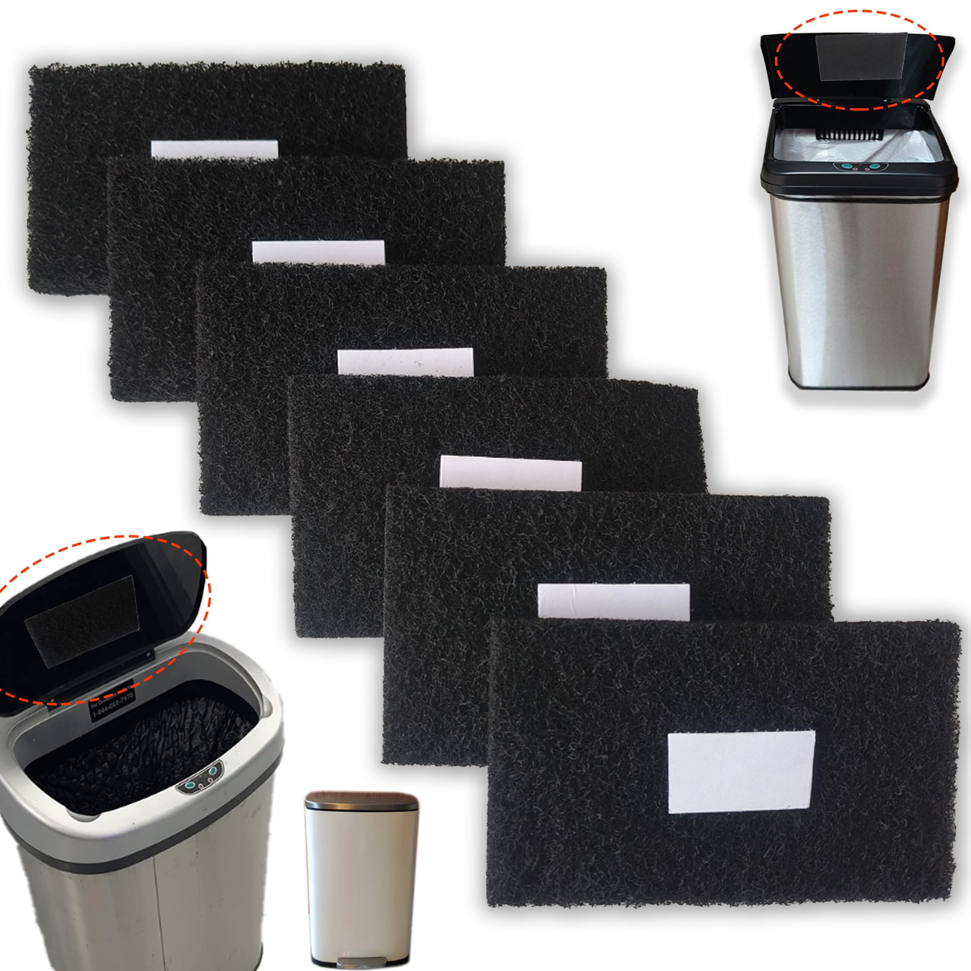 PurifyLogix Activated Charcoal Filters for iTouchless Kitchen Trash Can Odor Absorbing Filter Replacement, Compatible with iTouchless Trash Cans 8 Gallon and Larger, Rectangle (Pack of 6)