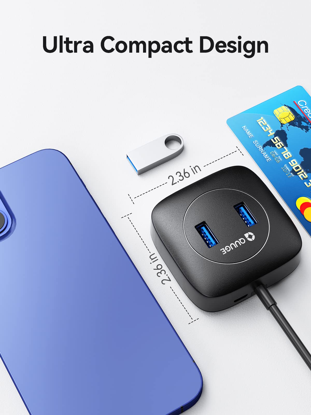 USB Hub, USB 3.0 Hub with 4 USB A Port 5Gbps, 1.8ft Extension Cable, Micro Charging Port, USB Splitter USB Expander for Laptop, HDD, Flash Drive, Macbook, XPS, PS5, TV, PC, Switch More [Universal]