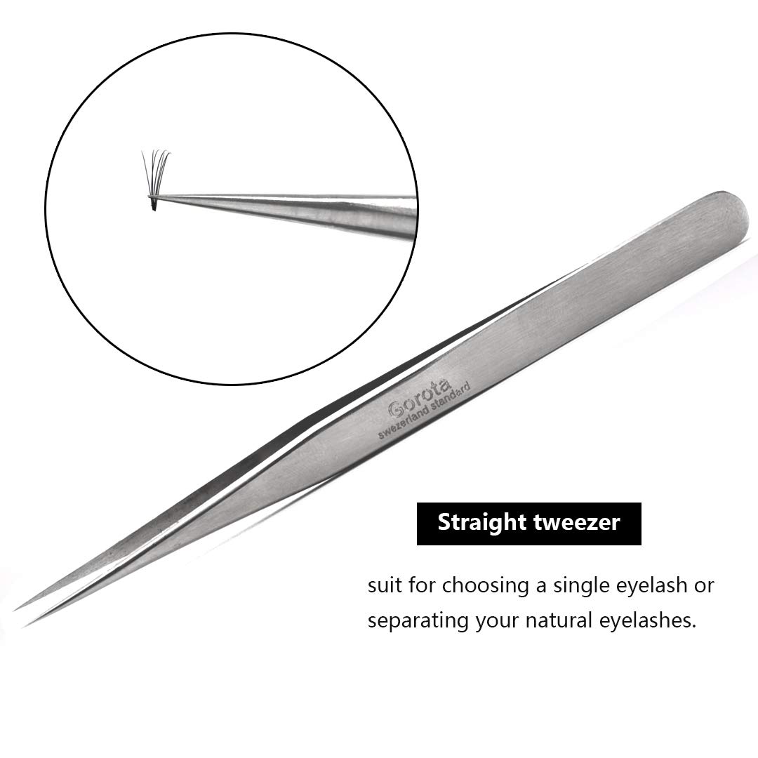 Eyelash Extension Tweezers Stainless Steel Precision Tweezers Combination(2 pcs) Straight and Curved Pointed Tweezers for Eyelash Extension Tools for Eyelash Extension