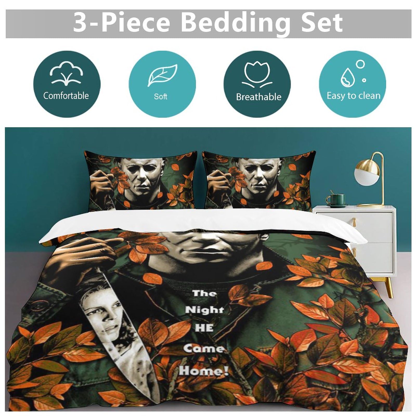 Pbunlkl Michael Killer Myers 3-Piece Bedding Set Duvet Cover Pillow Shams Set Soft Lightweight Comforter Cover Set 86"x70"