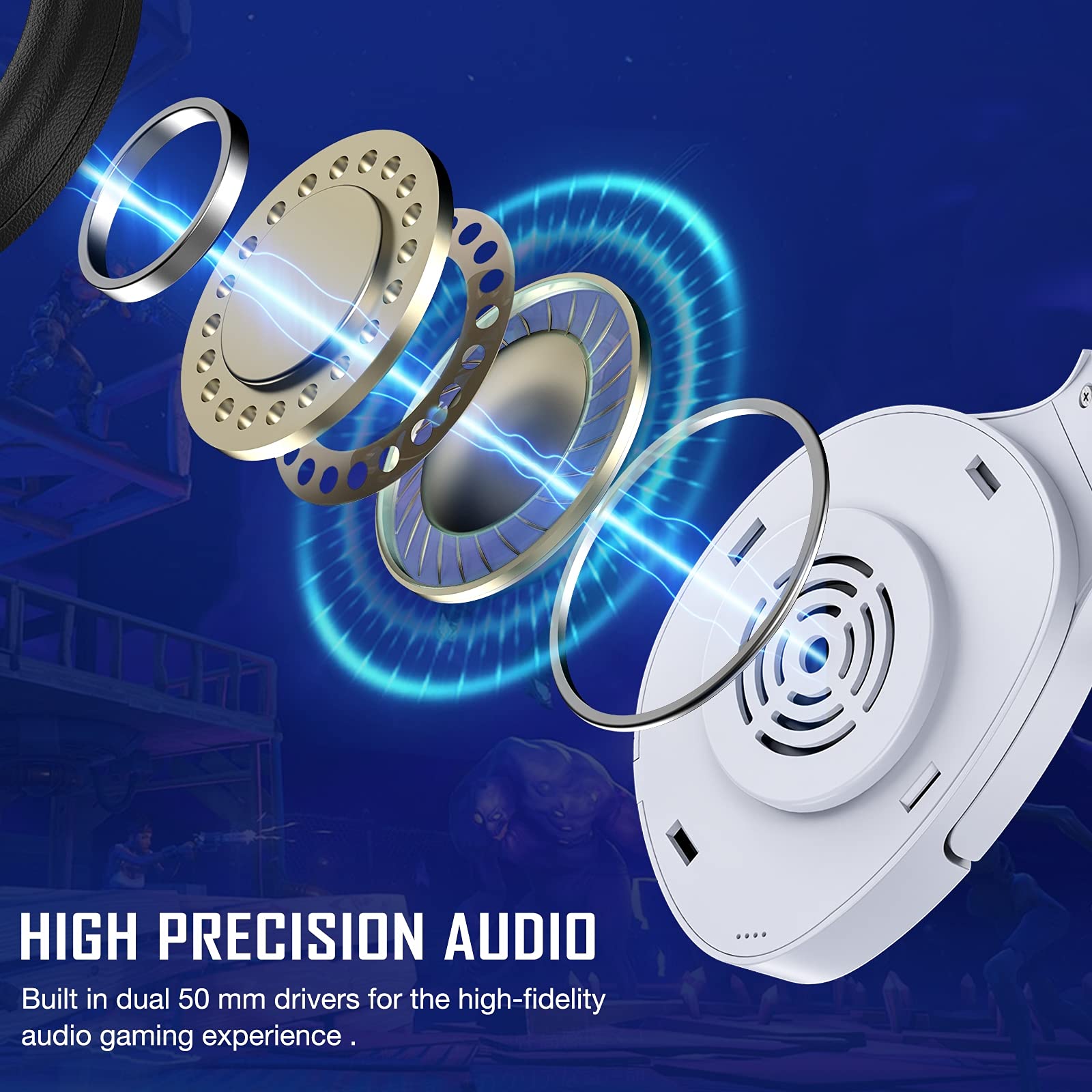 Gaming Headsets for PC Gamer with Removal Microphone, Noise Cancelling Mic, EUROA Over Ear Computer Headphones, Light Weight, Adjustable Headband, Soft Memory Foam White