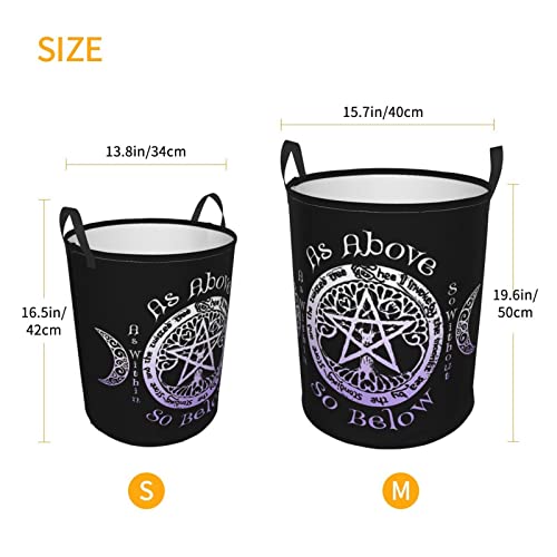 Waterproof Wiccan Pagan Witch Tripple Moon Pentagram Circular Hamper Round Laundry Baskets Foldable Laundry Bags For Family/Kids/Bathroom/Bedroom/Dorm Medium