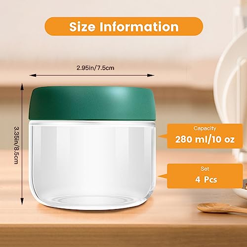 MR.KIANGCI 4 Pack 10oz Glass Jar with Lid,Leak Proof Glass Jars for Overnight Oats,Reusable Small Mason jars Overnight Oats Jars for Fruit, Salad, Dressing, Snacks Cereal,Sauce,Cerea,Sugar,Beans