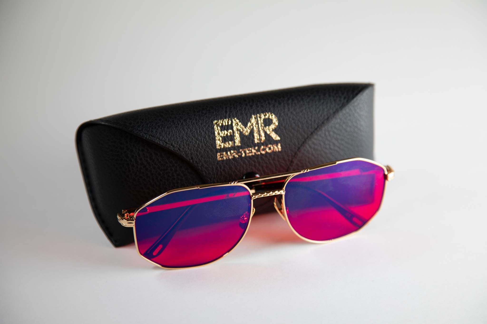 EMR-TEK"Wolverine" 24K Gold Plated Stainless Steel Blue and Green Blocking Glasses, Red Lens with Anti-Blue Reflection, for Nighttime use and Better Sleep.