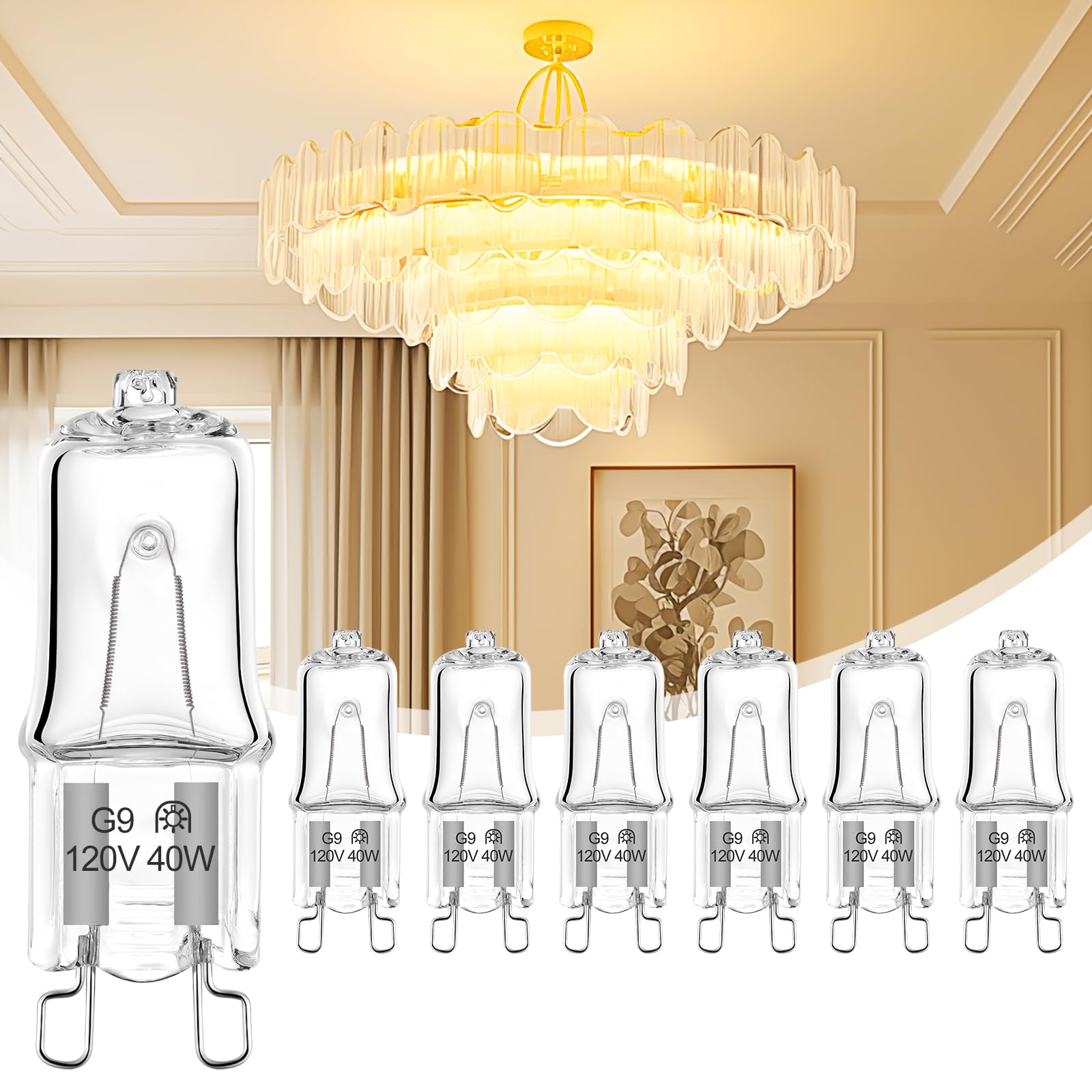 LURNOFY G9 Halogen Light Bulbs,120V 40W Halogen Bulbs 2 Pin,6 Pack Halogen Bulbs Dimmable 2700K Warm White Long Lasting,Flicker Free G9 Bulb for Under Cabinet Puck Light,Chandeliers,Microwave Oven,RV