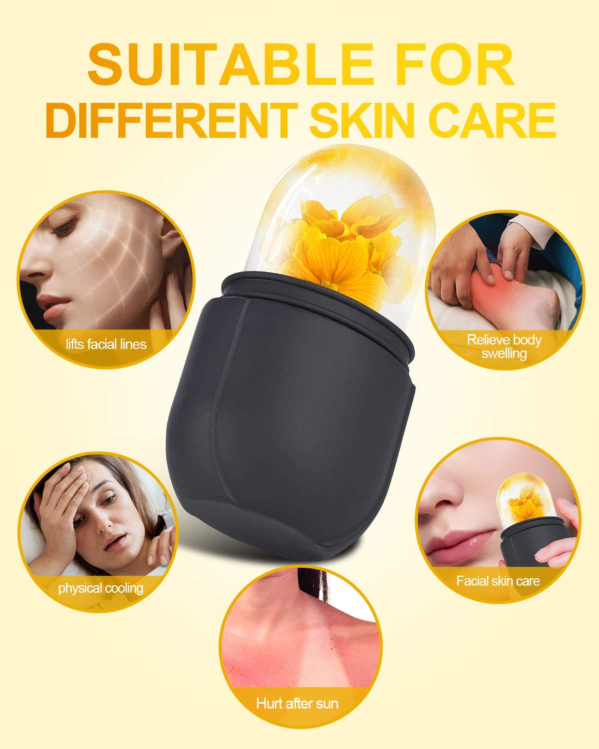 USINMIN Ice Roller for Face & Eye, Beauty Facial Ice Holder Mold Face Puffiness Relief Massage Skin Care Tools for Brighten Lubricate Shrink Pores Remove Fine Lines