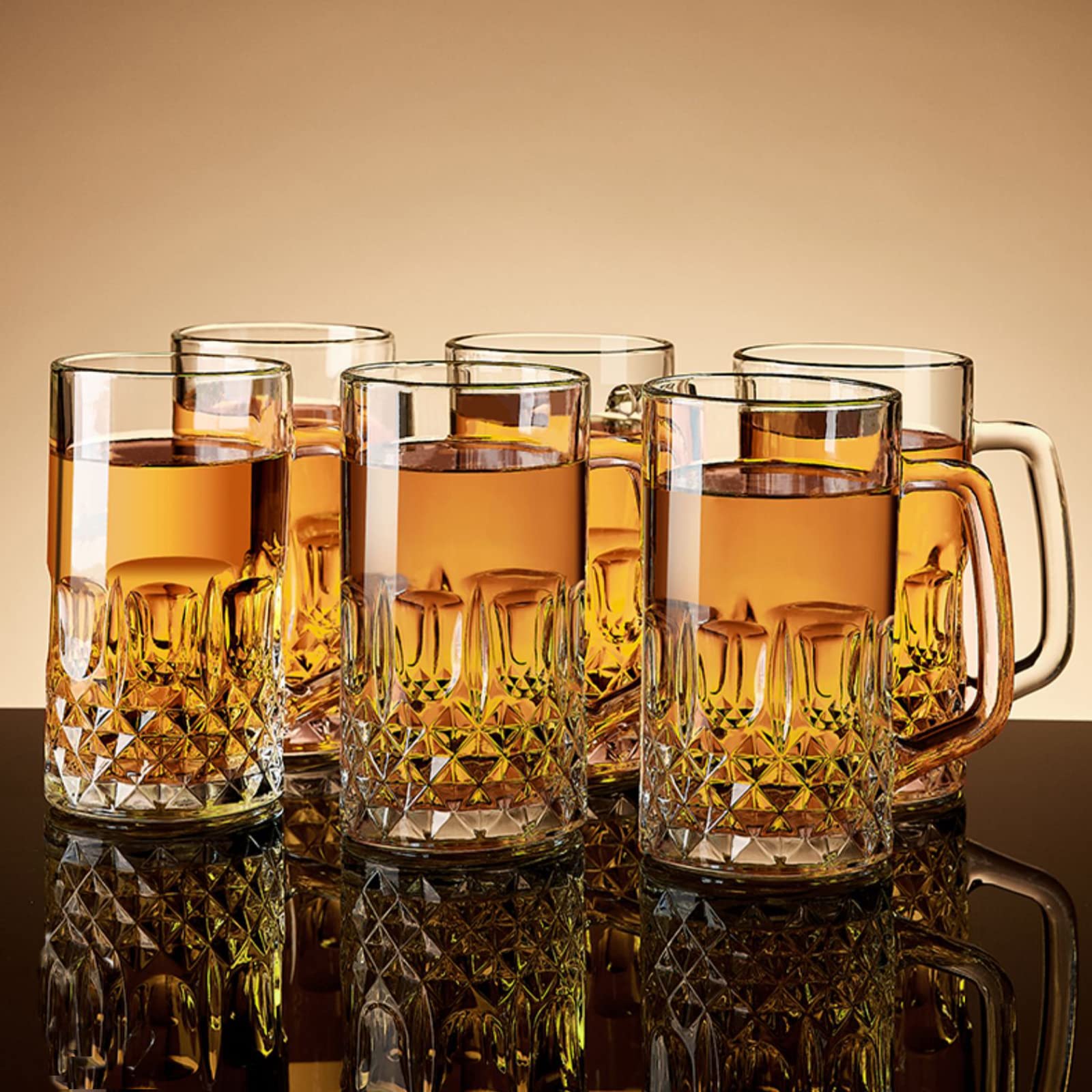 Frcctre 6 Pack 16 Oz Glass Beer Mug, Large Beer Glasses Steins with Handle and Stainless Steel Straws, Crystal Lead-Free Drinking Glasses Water Cups for Beer, Juice, Beverage, Bar