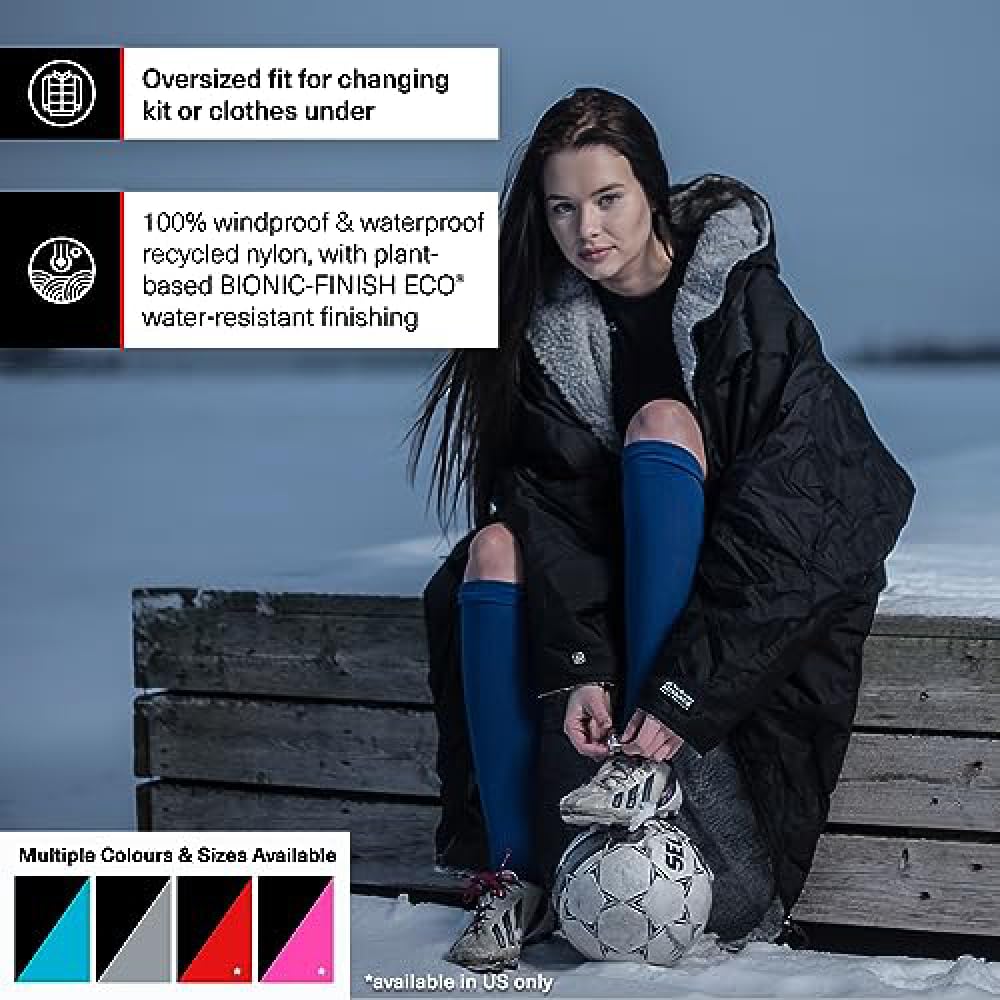 Dryrobe Advance LONG SLEEVE Swim Parka Change Robe - Stay Warm and Dry - Waterproof Oversized - Swimming/Surfing/OCR Events (Large - Black/Gray)