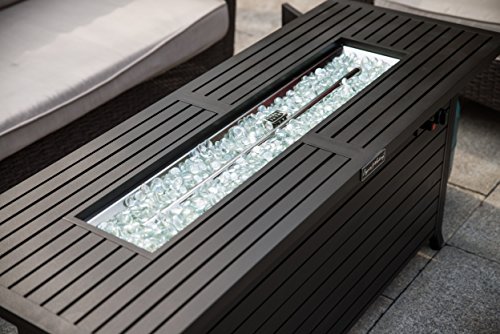 Legacy Heating 57 Inch Propane Fire Pit Table, 50000BTU Outdoor Gas Fire Pit, 2 in 1 Rectangular Firepit Extruded Aluminum w/ Lid, Glass Beads, ETL Certified for Gatherings on Garden Backyard, Mocha.