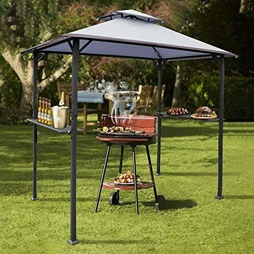 Grill BBQ Canopy Tent Shelter 8'x5' Grill Gazebo BBQ Patio Shelter Canopy for Outdoor 8ft x 5ft Gray