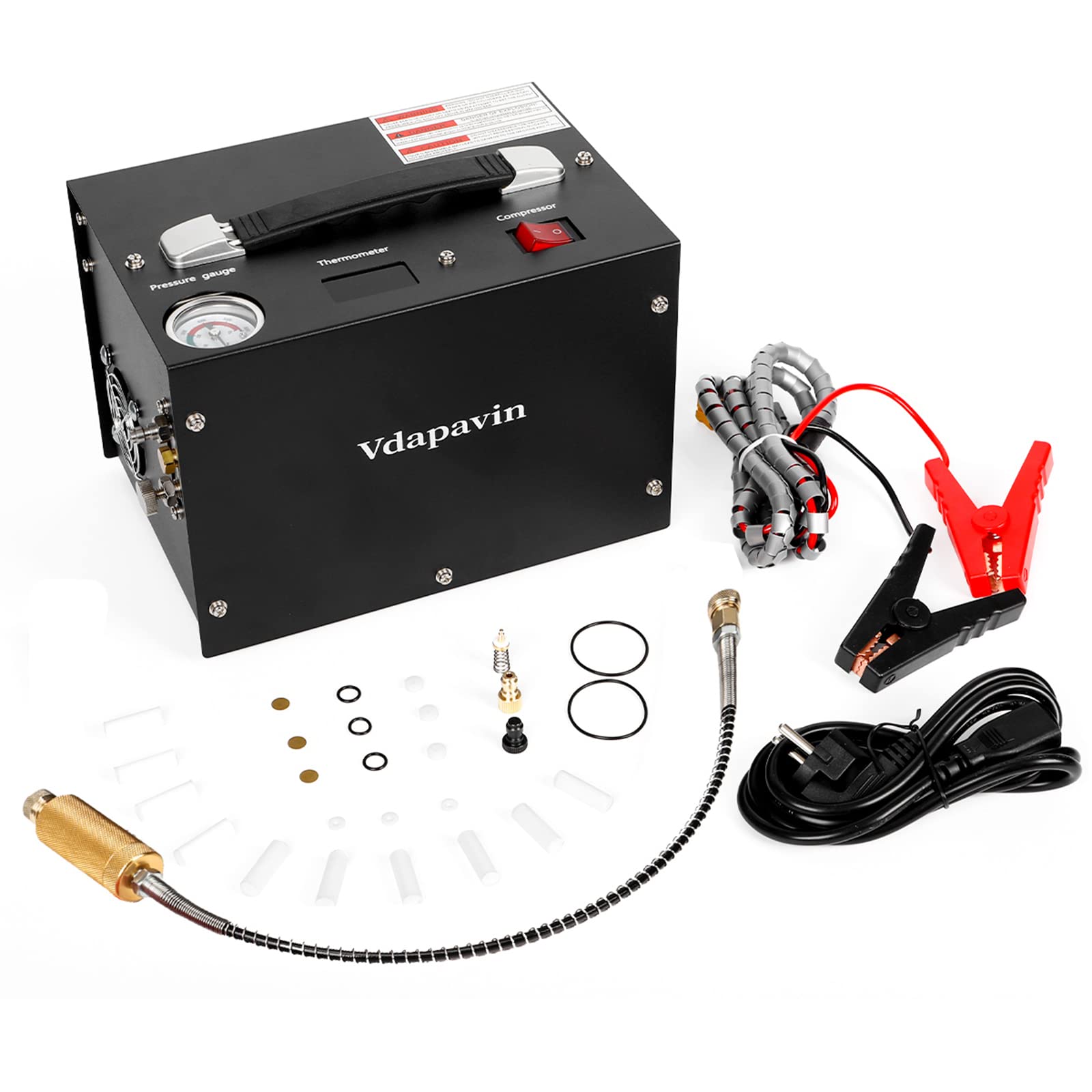 PCP Air Compressor,Built-in Power Converter,Oil/Water-Free, 4500Psi/30Mpa, 12V DC or Home 110V AC, for Paintball/PCP Air Rifle/Tank