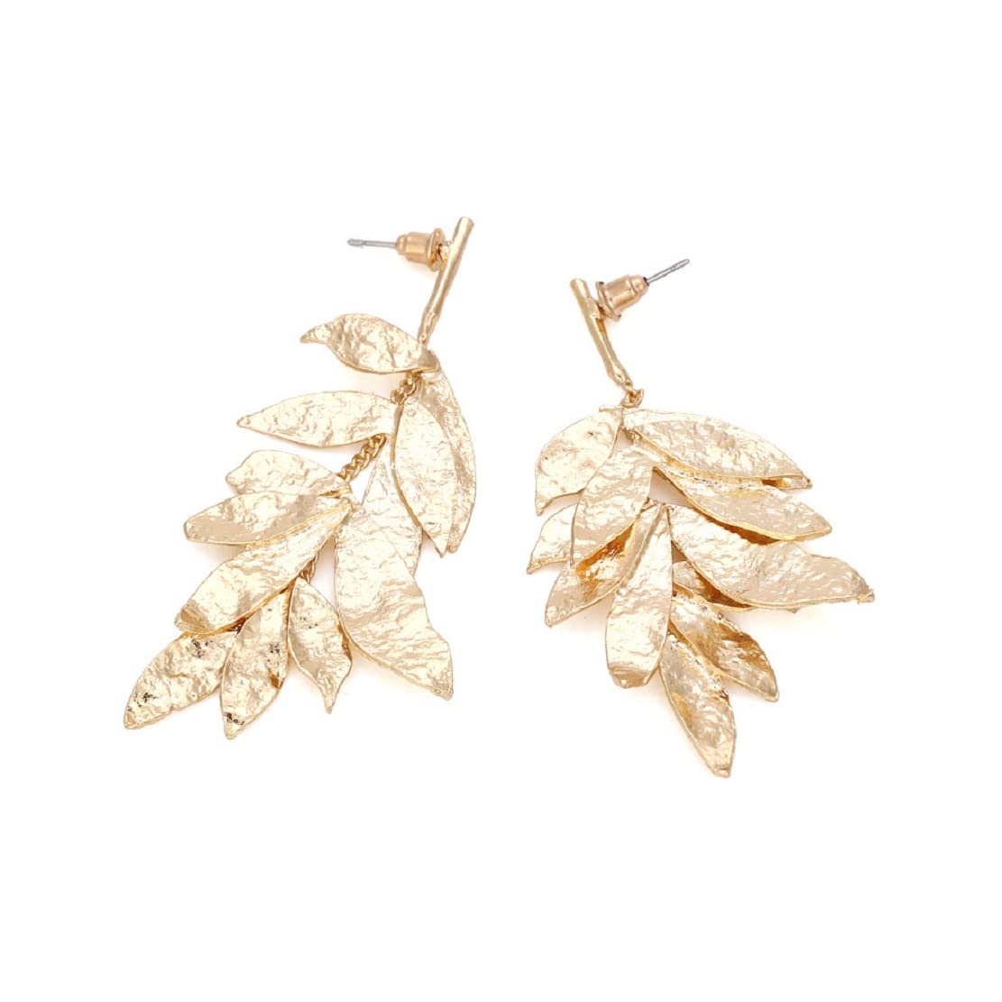 Golden Leaf Cluster Earrings for Women, Golden Leaf Chandelier Earrings, Gold Tree Leaf Statement Dangle Earrings Hypoallergenic, Cute Leaf Plant Drop Earrings, Flower Floral Leaf Bohemian Earrings