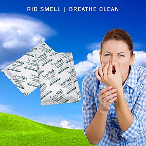 SMELLRID Reusable Activated Charcoal Odor Absorber That Works [5 Pack] - Large 100 g (4” x 5.3”) Pack Treats 50 Sq. Ft. - Premium Natural Deodorizer for Fridge, Shoes, Bags, Drawers, Chest, Under Sink, Pet Carrier, Garbage Bins & More