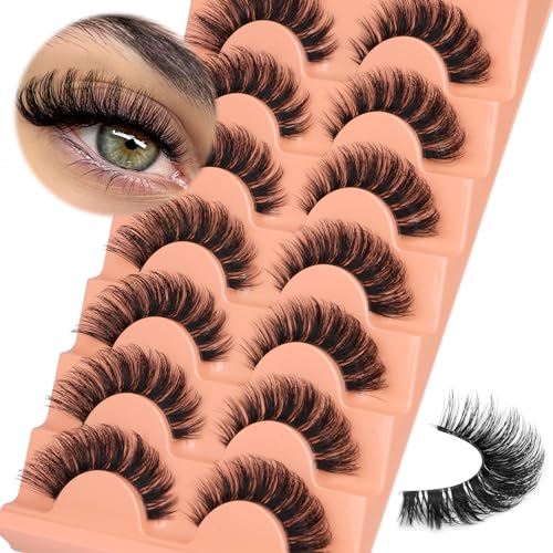Eyelashes Natural Look Clear Band Lashes D Curl Cat Eye False Lashes Volume Fake Eyelashes 7 Pairs Wispy Fluffy Faux Mink Lashes by Mavphnee