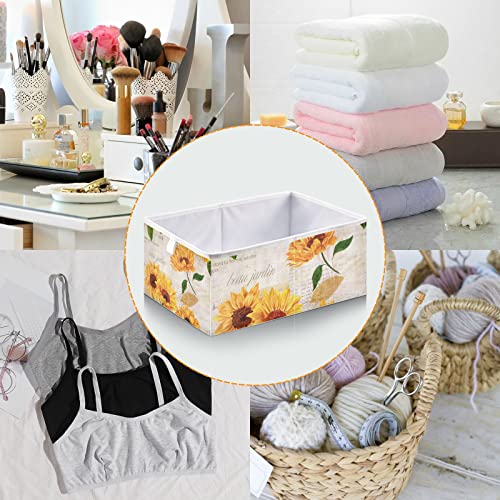 Rectangular Storage Baskets ,Retro Sunflower Fabric Storage Bin Organizer,Collapsible Storage Basket for Toy, Clothes,Books.Shelves Basket
