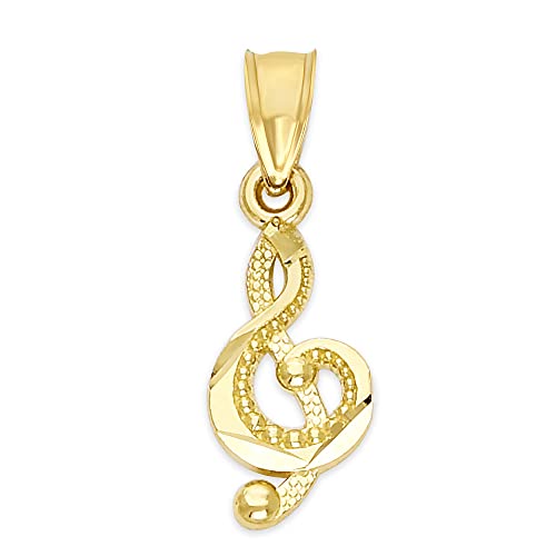 Generic 10k Solid Gold Trebel Clef Pendant, Music Note Jewelry, Musician Gifts for Her, Yellow, One Size