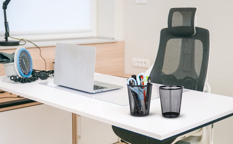 Mesh Pen Holder 4 Pcs for Desk Cute Black Pencil Holder for Desk Accessories and Organizer for Office Home and School Desks - Table Top Cute Desk Accessory