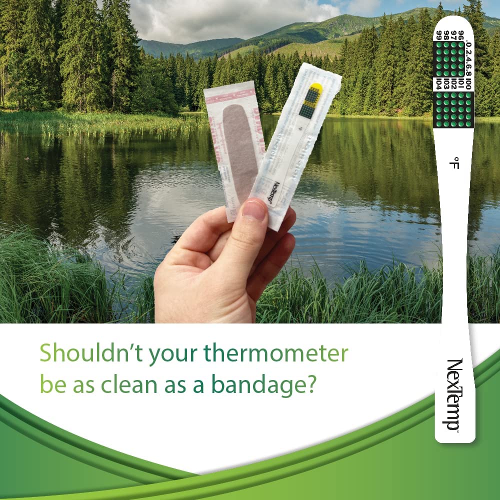 NexTemp Single-Use Thermometers - Individually Wrapped Disposable First Aid Supplies, High-Accuracy For Work, School, Home, Travel, and Healthcare Use, Fahrenheit, 100-Pack, by Medical Indicators Inc.