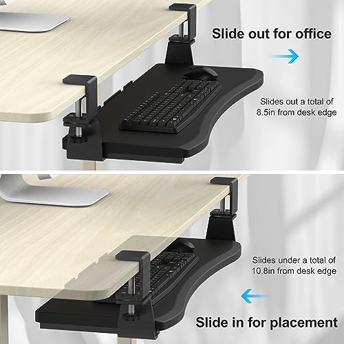 LETIANPAI Keyboard Tray Under Desk,Pull Out Keyboard & Mouse Tray with Heavy-Duty C Clamp Mount,32(37 Including Clamps)x11.8 in Slide Out Platform Computer Drawer,Suitable for home work or office work
