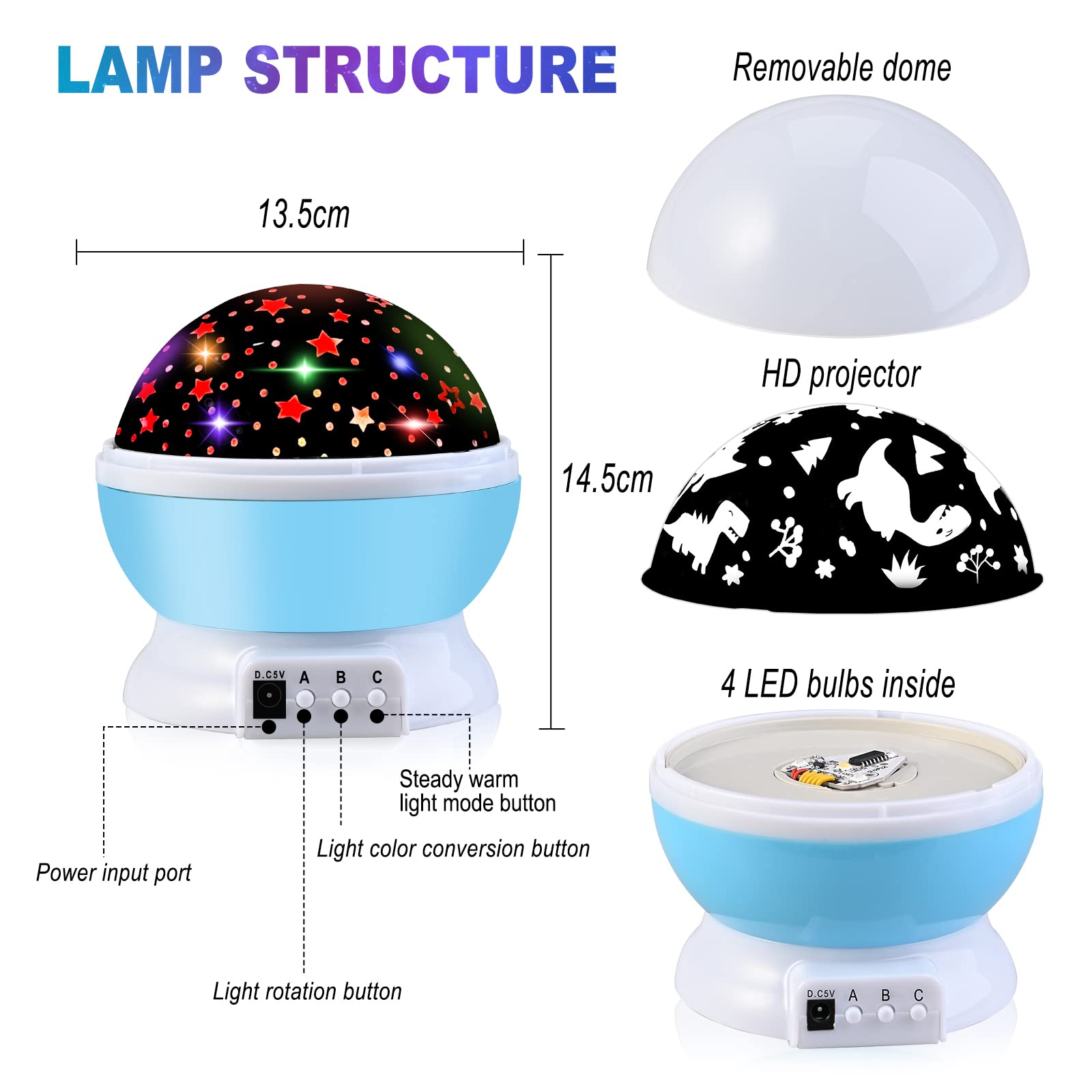 GOLDGE 2 pcs Night Lights for Kids Room 4.1X3.8 inch, Dinosaur Unicorn Toys- Pink & Blue