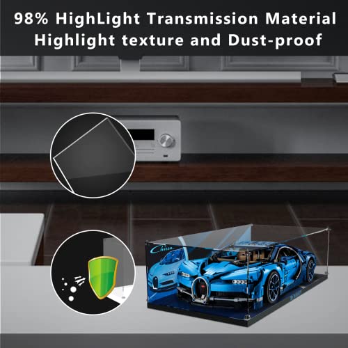 Xunsan Acrylic Display Case for Lego 42083 Series Construction Items-3MM Thick Dustproof Transparent Acrylic Display Box for Lego Technic Bugatti Chiron 42083(Display case only, no Model)