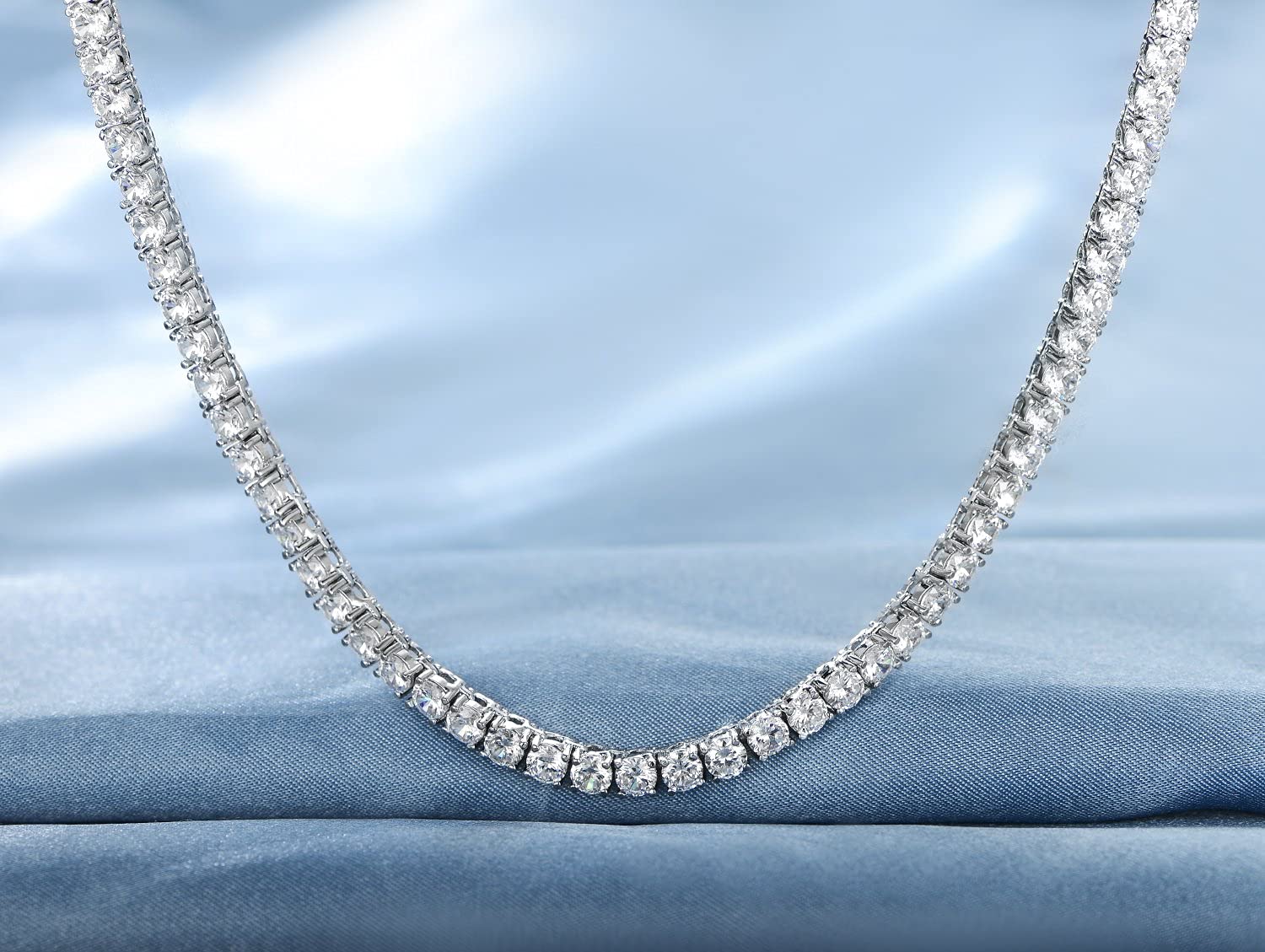 Gemsme 18K White Gold Plated Tennis Necklace/Bracelet/Earrings/3 Row Ring Sets Pack of 4 (7)