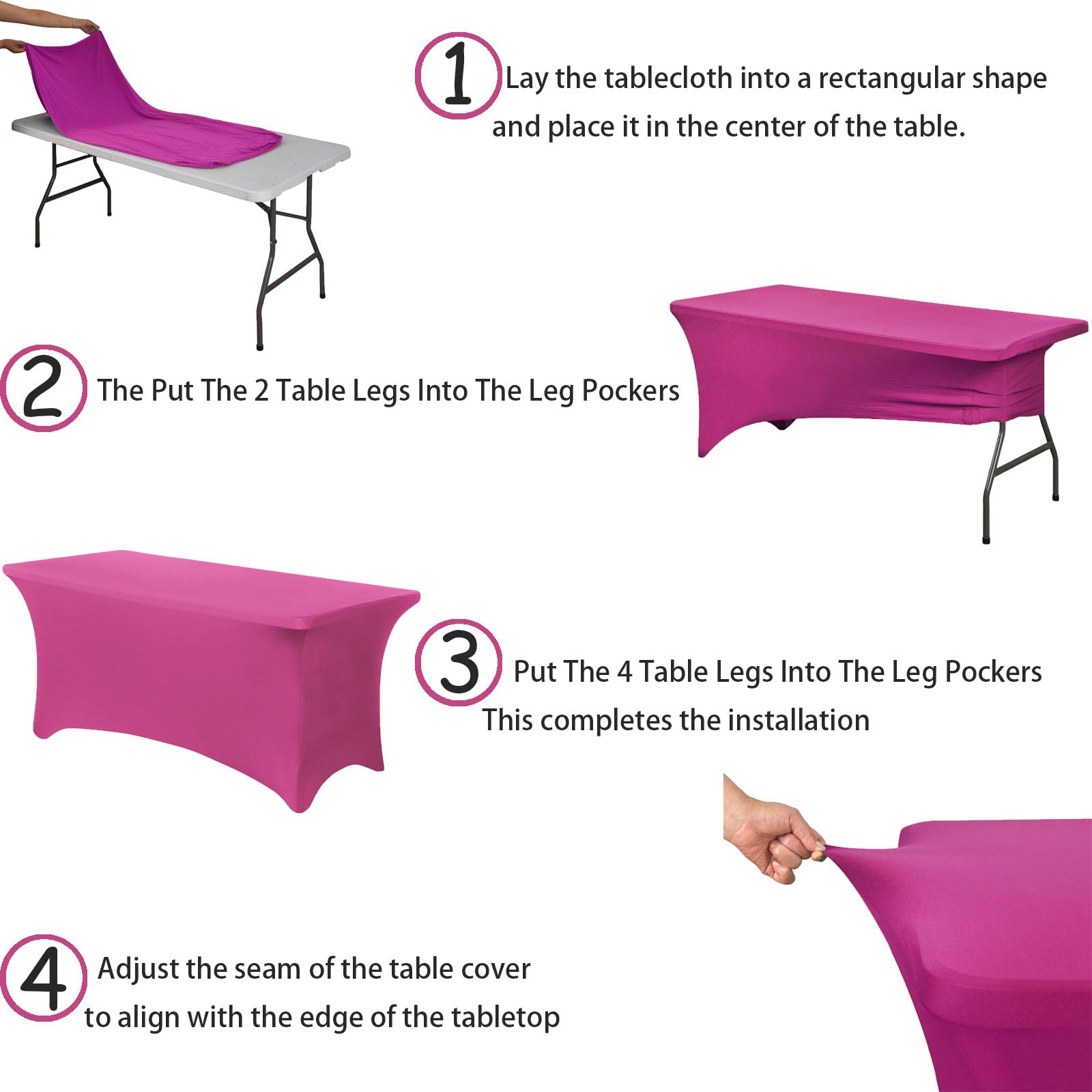 Indoor-Beauty Spandex Tablecloth 6FT Stretch Table Cover Fitted Rectangular Tables, Universal Stretch Patio Table Cloth for Wedding, Banquet, Party and Event(Fuchsia, 6FT
