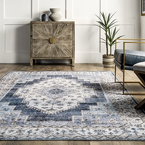 nuLOOM Dania Machine Washable Medallion Accent Rug, 2x3, Navy