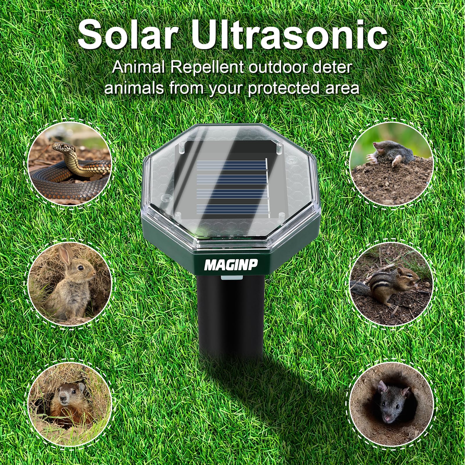 Mole Repellent Solar Powered, 12 Pack Ultrasonic Snake, Waterproof Solar Mole Repeller for Garden & Yard