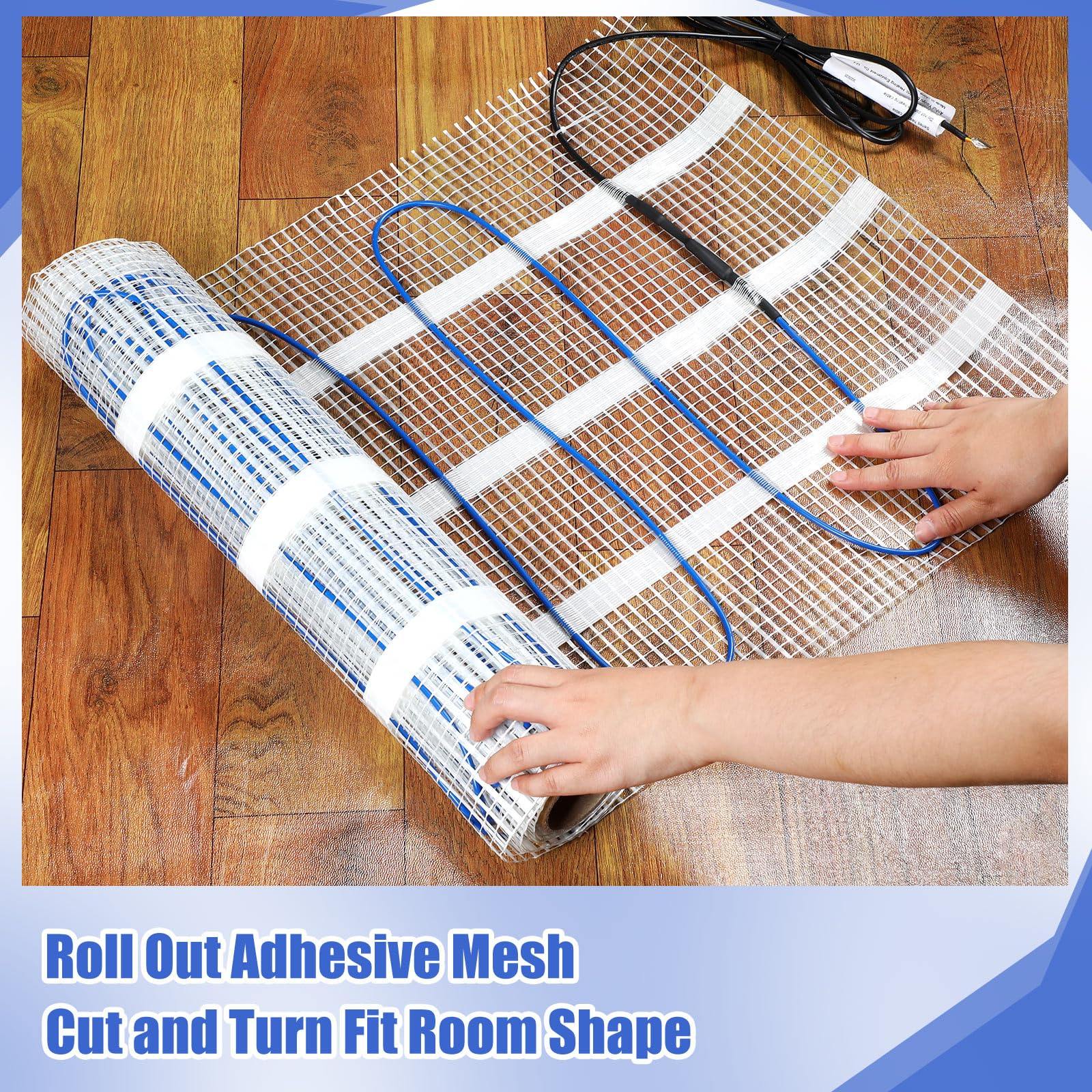 Electric Radiant Floor Heating System Kit for Under Tile and Laminate, Radiant Heated Floor Mat Self Adhesive, Floor Direct Mount Heating Mat Roll, Adjustable Tape (1 Amps, 10.8 Sqft)