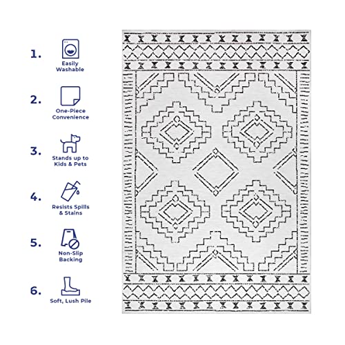 nuLOOM Noa Machine Washable Tribal Moroccan Accent Rug, 3x5, White
