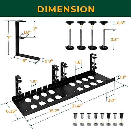 Metal Cable Management Tray Under Desk with Clamp Retractable Cord Organizer for Desk No Drill Cable Tray Basket for Wire Management Sturdy Metal Cable Management Under Desk with Clamp for Home Office