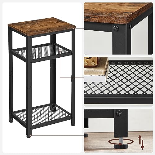 VASAGLE Tall Side Table, Telephone Table, End Table with 2 Mesh Shelves, for Living Room, Bedroom, Home Office, 11.8 x 15.7 x 29.5 Inches, Rustic Brown and Black ULET75BXV1