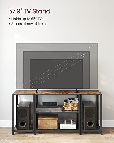 VASAGLE TV Stand for 65 Inches TVs, Industrial Entertainment Center, Modern TV Console with Open Storage Shelves for Living Room, Bedroom, Rustic Brown and Black ULTV105B01