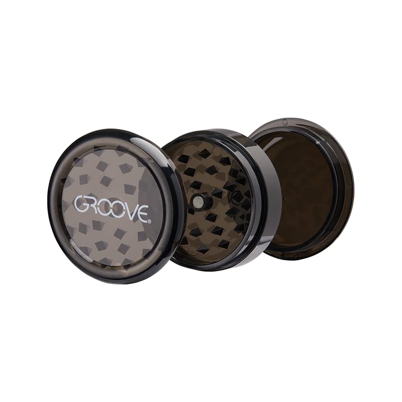 GROOVE Premium Herb Grinder - 2-Piece Acrylic Herb Grinder with Integrated Storage Compartment and Magnetic Closure β Ultra-Sharp Teeth for Smooth Grinding β BPA-Free (Black)