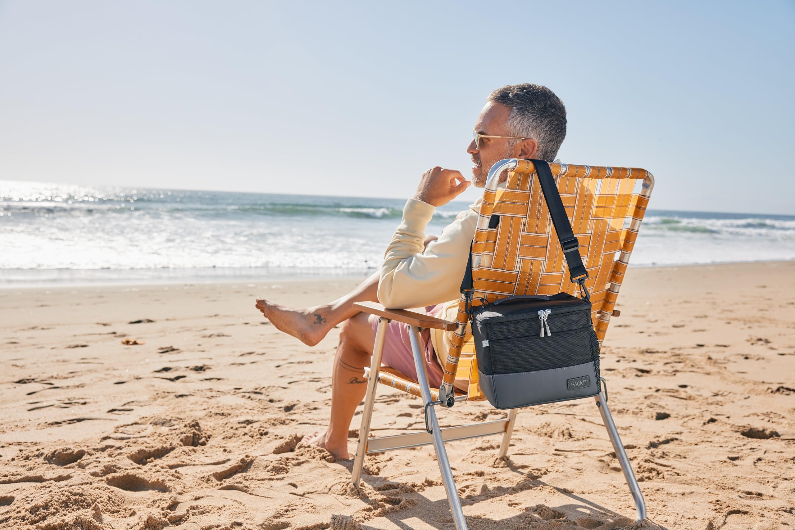 PackIt Freezable Lunch Pail, Black/Gray, Engineered with ECOFREEZE+ Technology: Triple Layered Protection for Ultimate Cooling, with Removable Crossbody Strap, Fresh Food On the Go