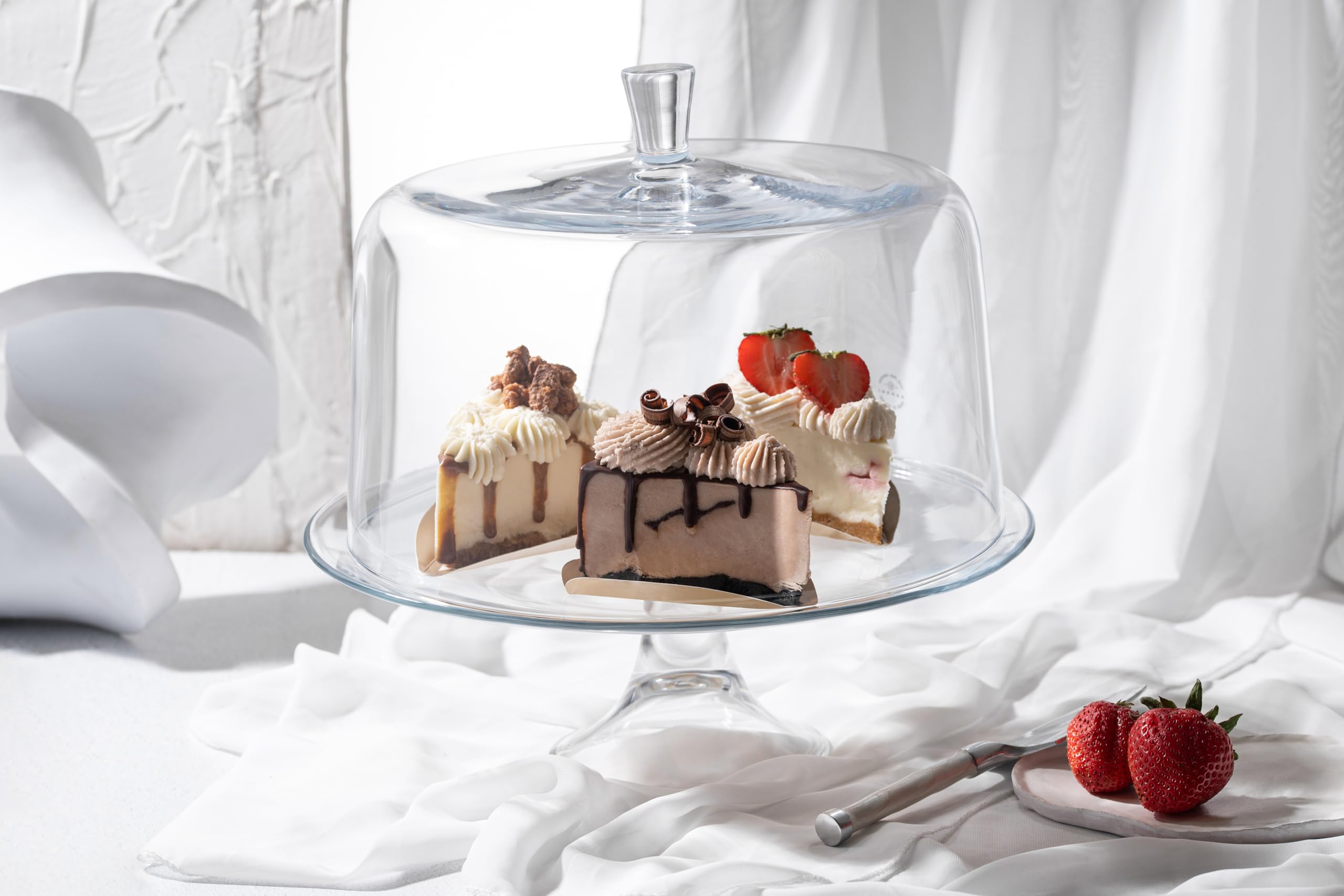 Footed Cake Plate - with Dome - Classic Clear Collection - for Cake - Cheese - Fruit - Plate is 13" Diameter - Dome is 11.5" Diameter - Made in Europe - by Barski
