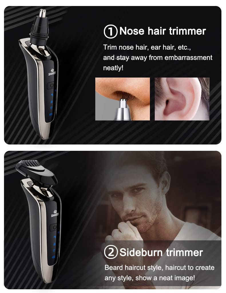 Electric Razor for Men, Wet Dry IPX7 Waterproof, 4 in 1 Rotary Shavers Beard Nose Mustache Trimmer Face Cleaning Brush