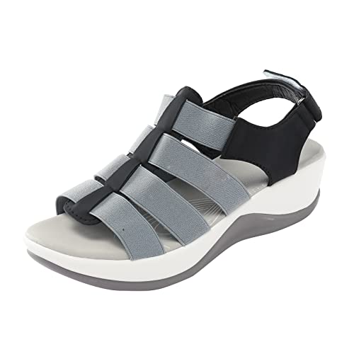 Ladies Fashion Summer Breathable Stretch Cloth Platform Wedge Hook&Loop Sandals Wedge Heels for Women Sandals