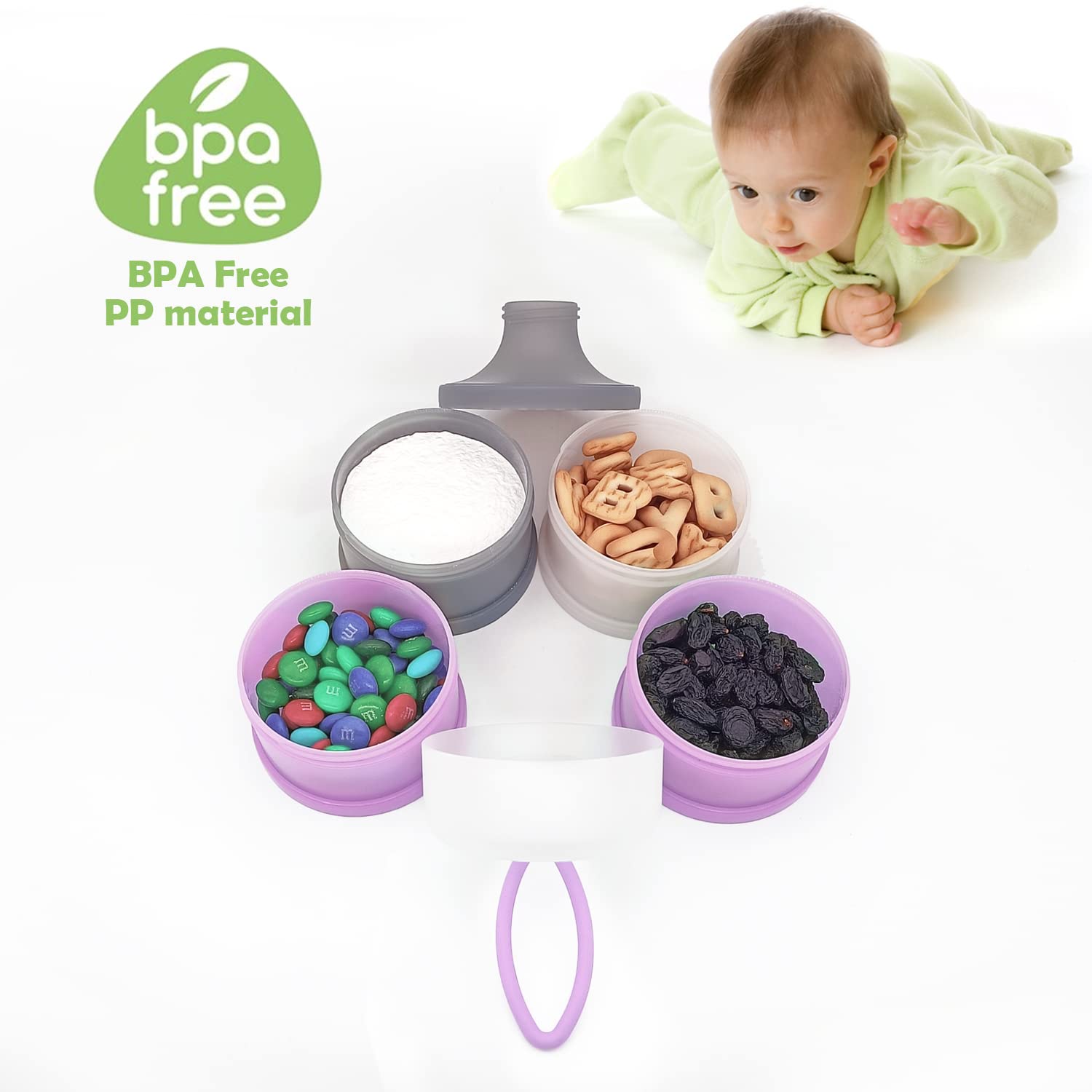 LADISO Baby Formula Dispenser, Formula Container, BPA Free, 4 Layers, Baby Feeding Travel Storage Container, Portable Milk Powder Dispenser Container, Non-Spill Stackable Baby Snack Storage Container