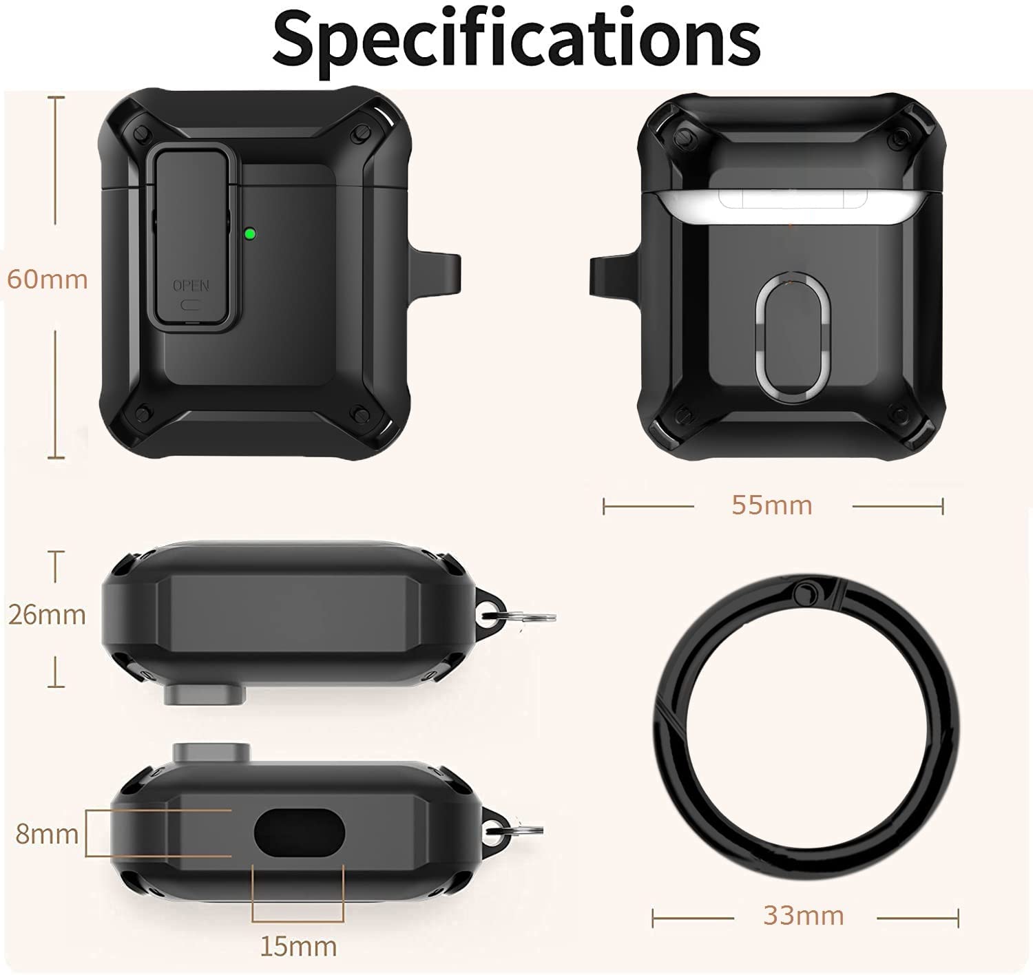 GARTOO for Airpods Case 2nd 1st Generation Lock with Cleaning Kit, Rugged Armor airpod 2nd 1st Gen Protective Cover Men Women with Cleaning Pen for Apple Airpod 1/2 Case (Black)