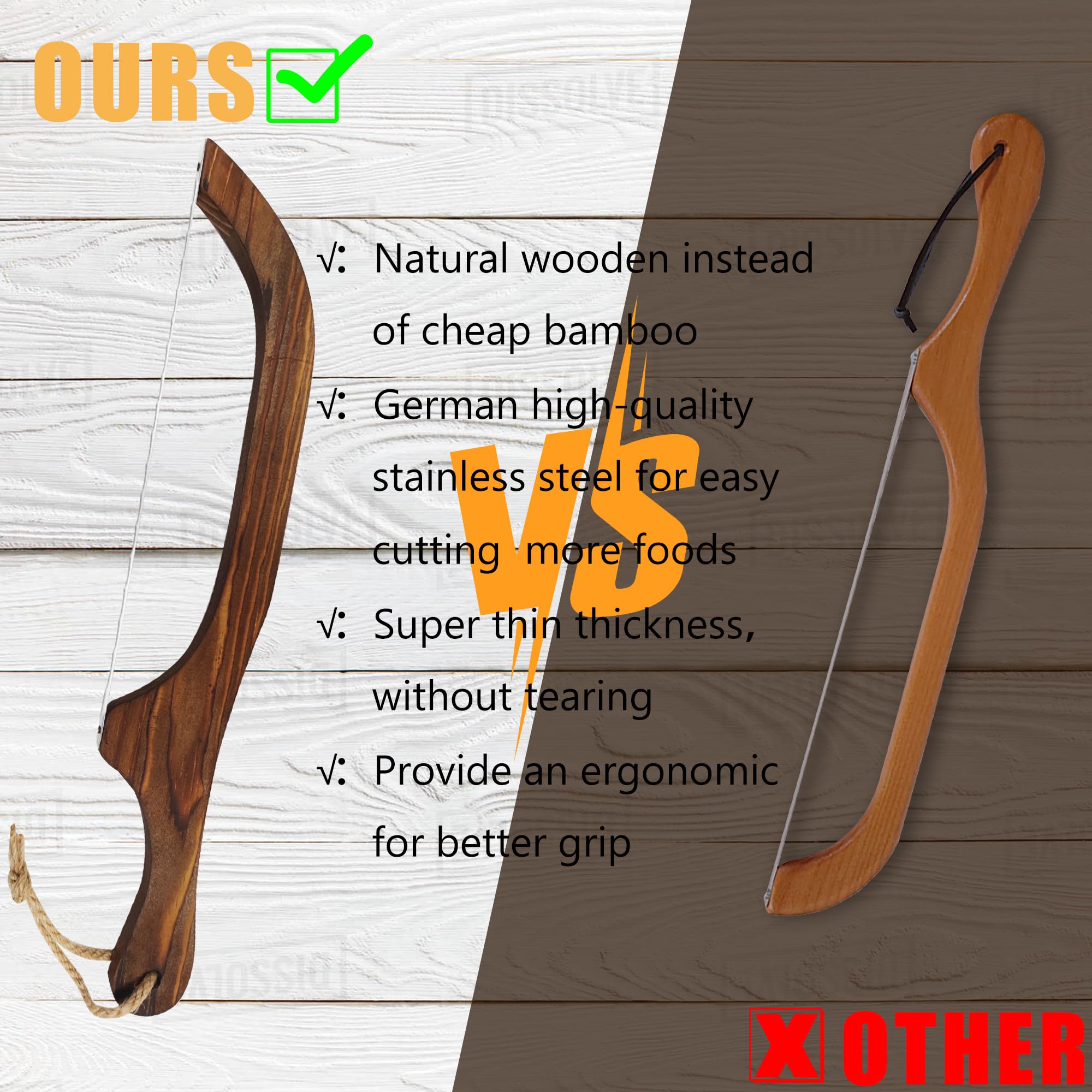 RIJIAKESEN Bread Knife, Sourdough Bread Slicer for Homemade Bread, Wooden Bow Design by Baker and Stainless Steel for Easy Cutting,Multipurpose Bread Cutter.