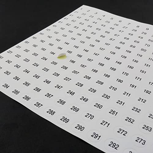Number Stickers LUORNG 10 Sheets 0.4" 1 to 300 Digital Sticker Circular Self Adhesive Labels (Black on White)